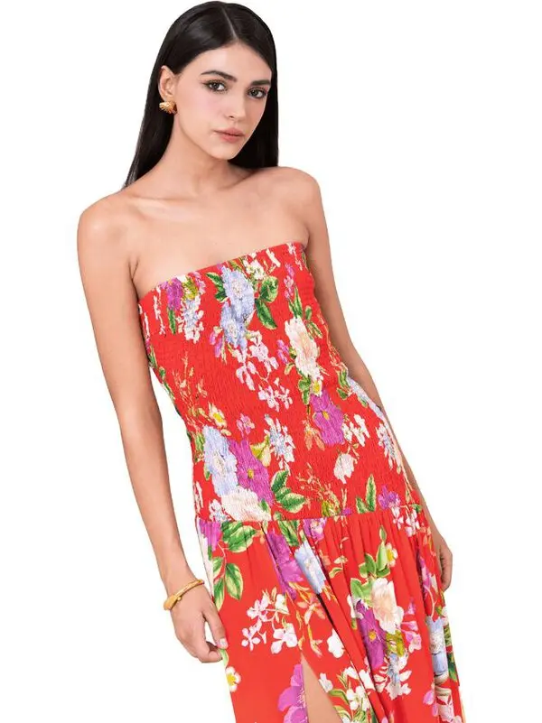 Yumi Kim Moana Strapless Smocked Maxi Dress - Red