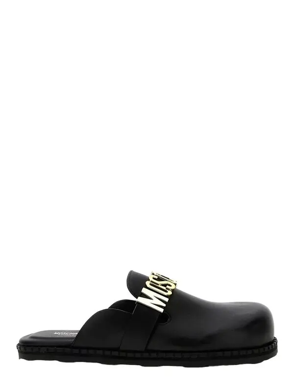 Moschino Logo-plaque Leather Mules - Black
