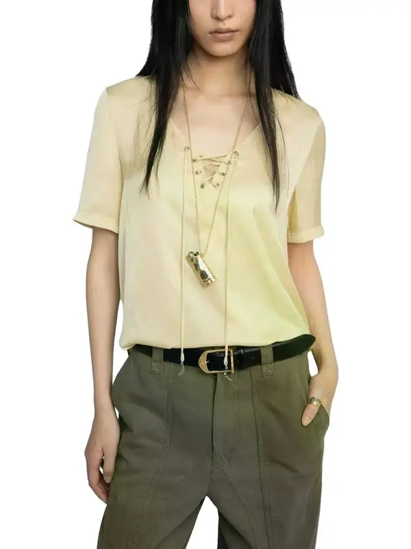 Zadig&Voltaire Lace-up Short-sleeved Top - Neutrals