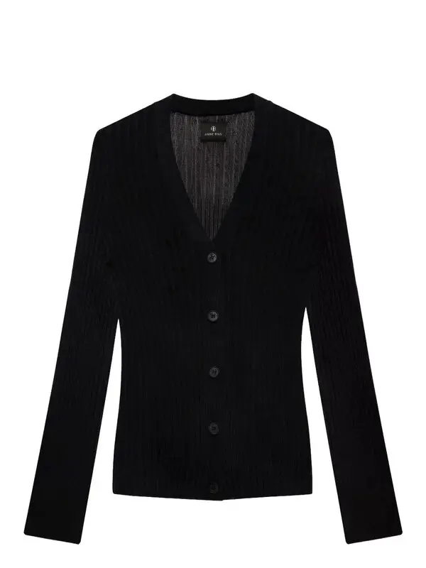 ANINE BING Matheo Ribbed Buttoned Cardigan - Black