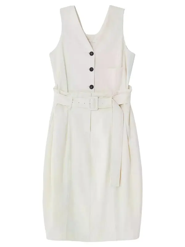 LOW CLASSIC Button-front Belted Midi Dress - White