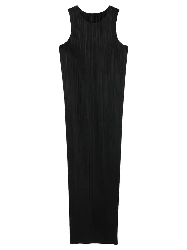Issey Miyake Pleated Sleeveless Midi Dress - Black