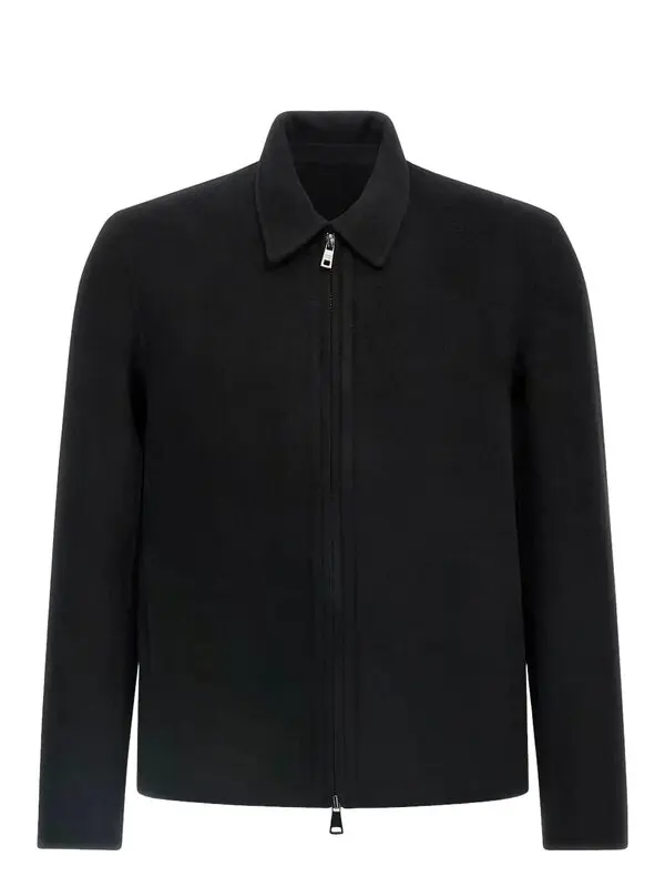 GIORGIO BRATO Classic-collar Wool-blend Overshirt - Black