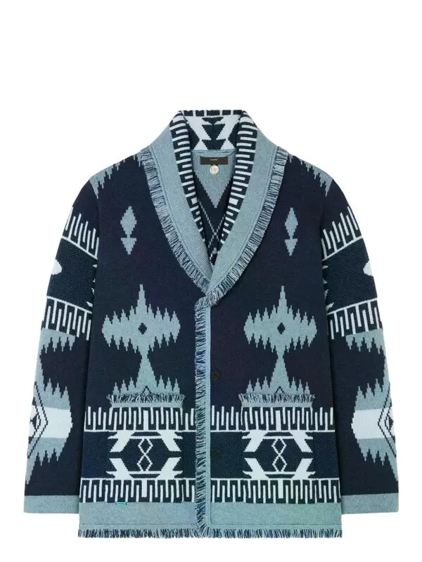 Alanui Icon Jacquard Fringed Cardigan - Blue