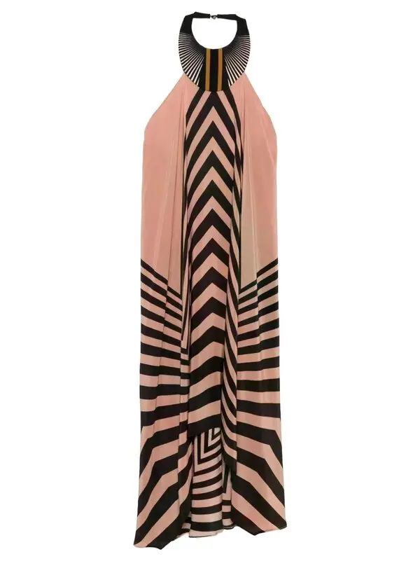 VOLANTIS Geometric Print Halterneck Maxi Dress - Black