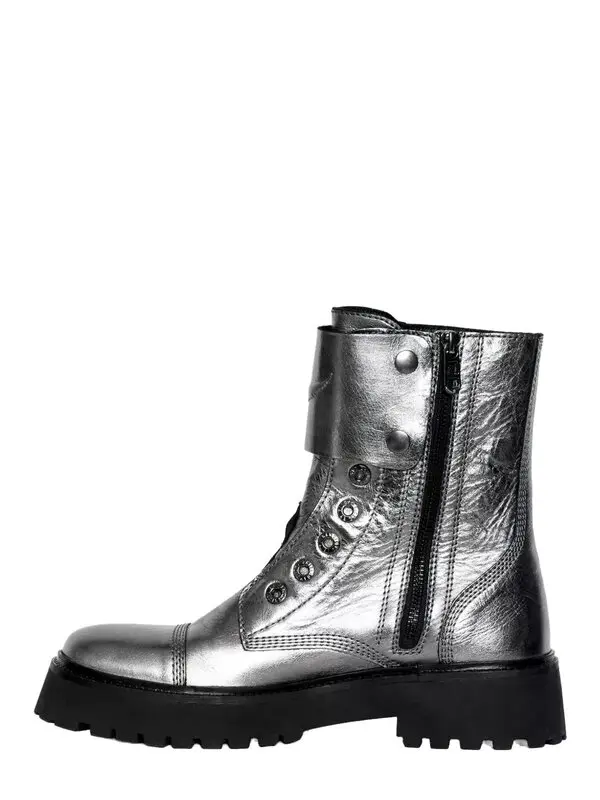 Zadig&Voltaire Metallic-effect Leather Combat Boots - Grey