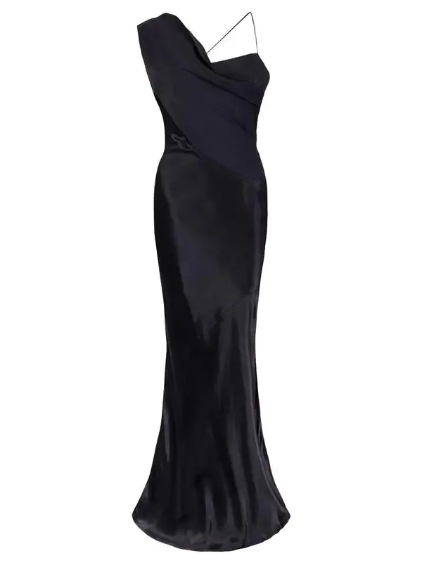 Paris Georgia Minka Asymmetrical Draped Gown - Black