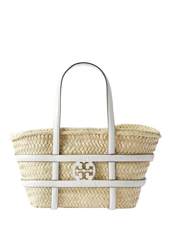 Tory Burch Ella Small Leather-trimmed Woven Straw Tote - Neutrals