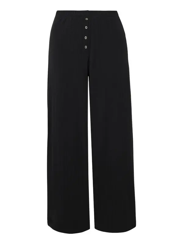 LESET Boxer Pointelle-knit Cotton Wide-leg Pants - Black