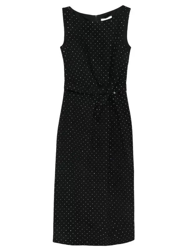 NISSA Polka-dot Embellished Midi Dress - Black