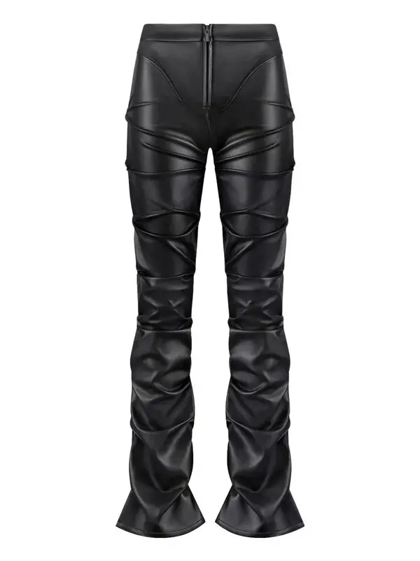 Manière De Voir Caroline Tacked Leather Flared Trousers - Black