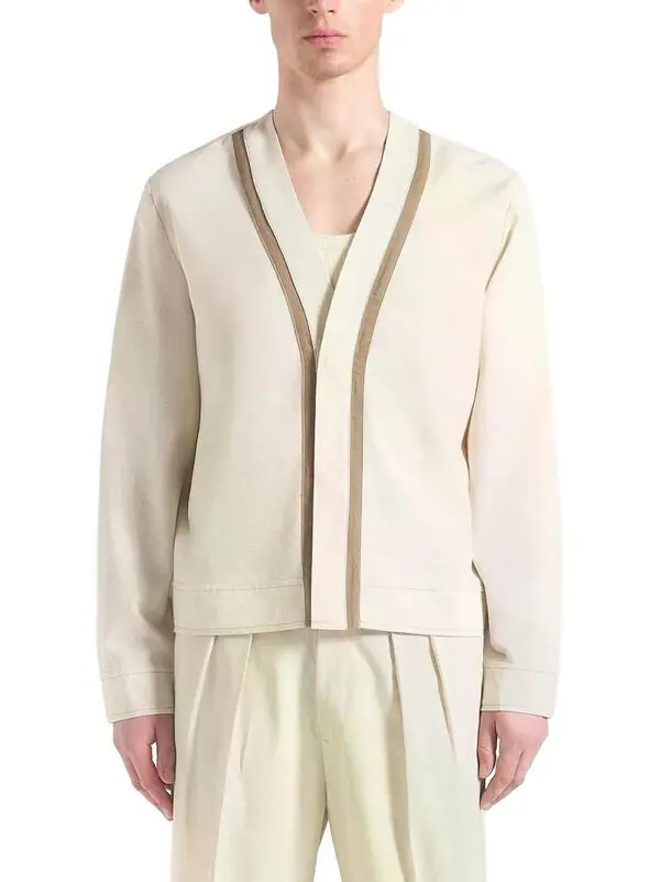 Manière De Voir Alain Contrast-placket Linen Cardigan - Neutrals