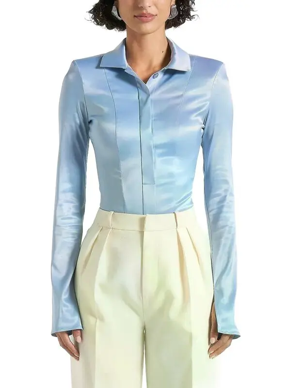 Manière De Voir Satin Shirt Bodysuit - Blue