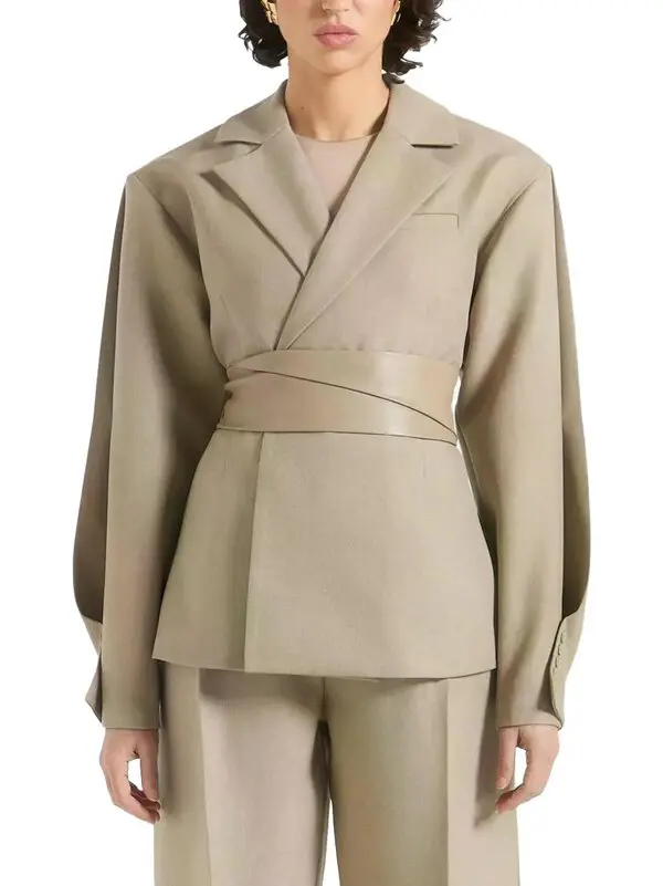 Manière De Voir Marie Twist-sleeve Belted Blazer - Neutrals