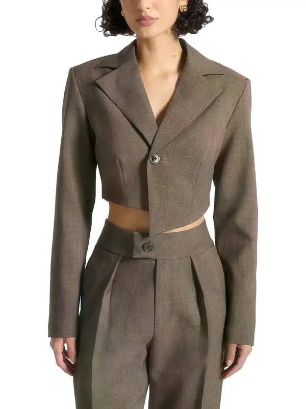 Manière De Voir Dina Asymmetric Cropped Blazer - Brown