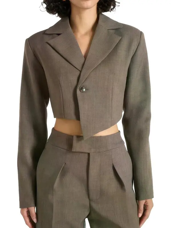 Manière De Voir Dina Asymmetric Tailored Cropped Blazer - Brown