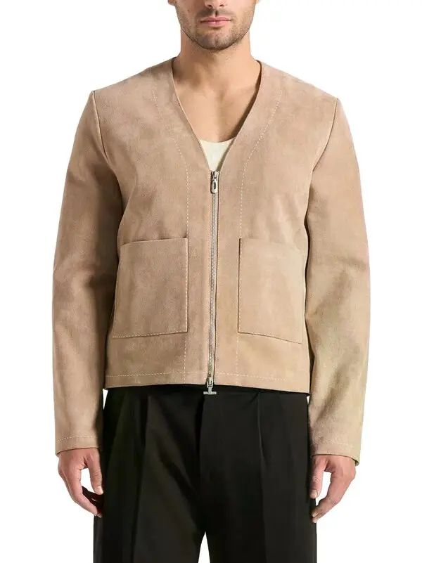 Manière De Voir Maxime Contrast-stitch Suede Zip Jacket - Neutrals