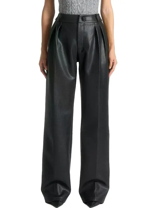 Manière De Voir Pebbled Leather Pleated Trousers - Black