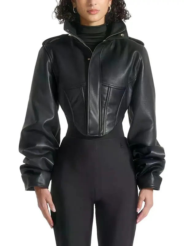 Manière De Voir Vegan Leather Corset Jacket - Black