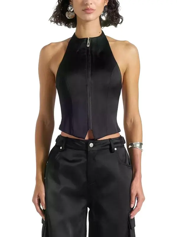 Manière De Voir Claudette Satin Halterneck Top - Black
