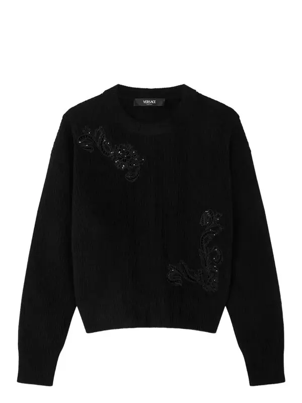 Versace Embroidered Detail Sweater - Black
