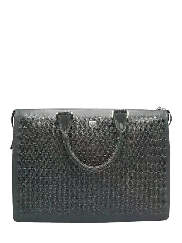 LARDINI Woven Leather Business Bag - Black
