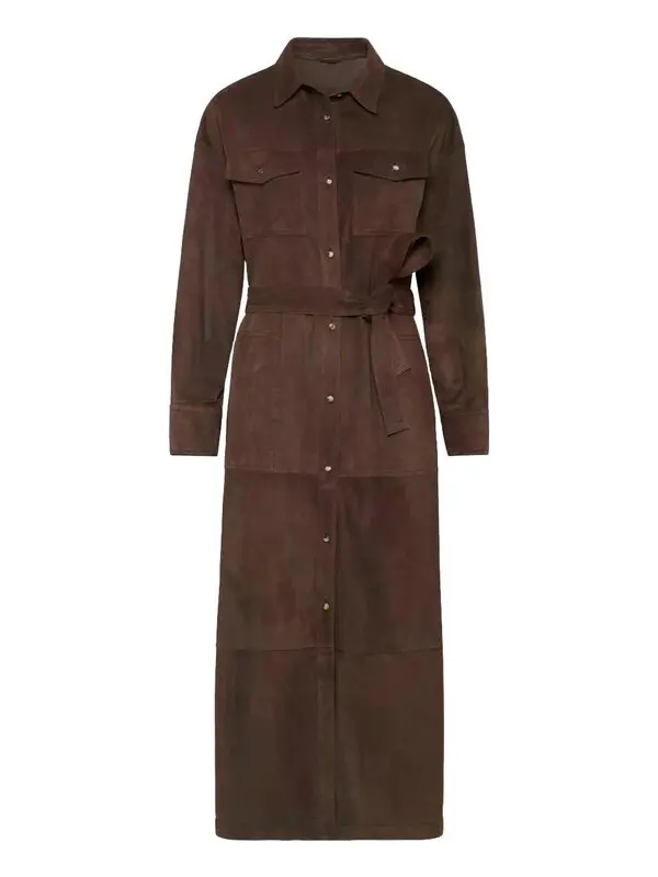 Brunello Cucinelli Belted Suede Shirt Dress - Brown