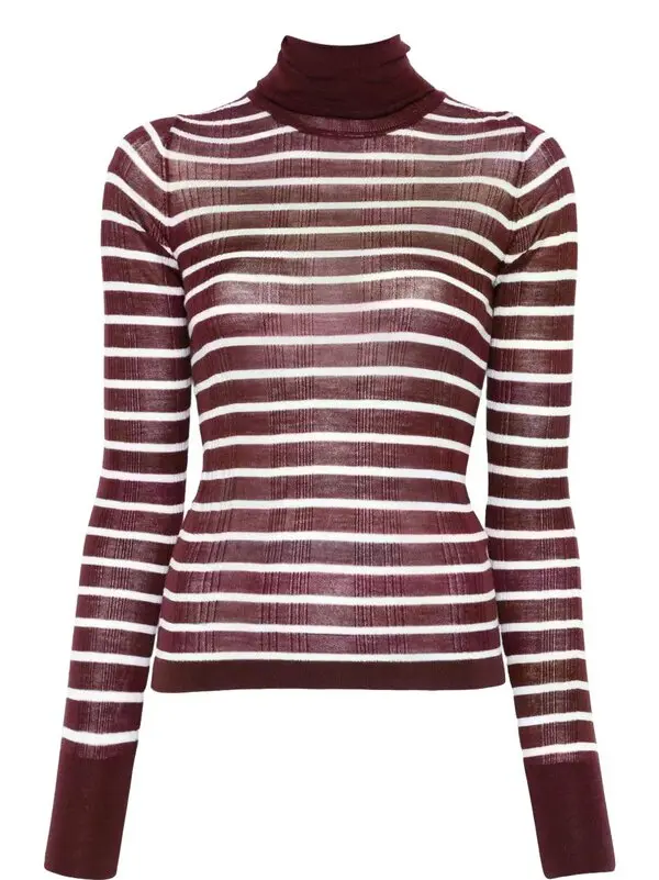 ALYSI Striped Turtleneck Top - Brown