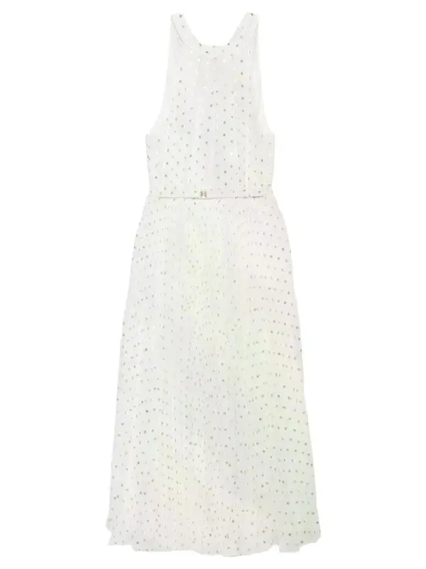 NISSA Pleated Polka-dot Midi Dress - White