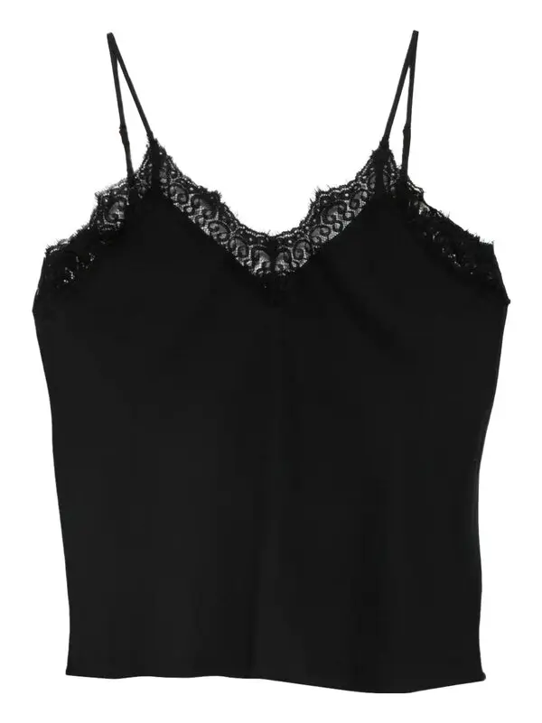 NISSA Lace-trimmed V-neck Top - Black