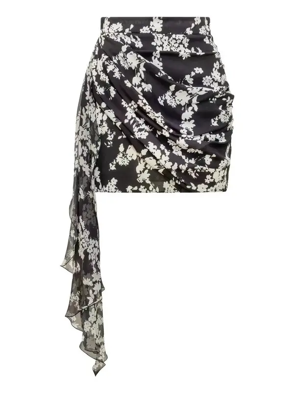 Elisabetta Franchi Floral-print Draped Mini Skirt - Black