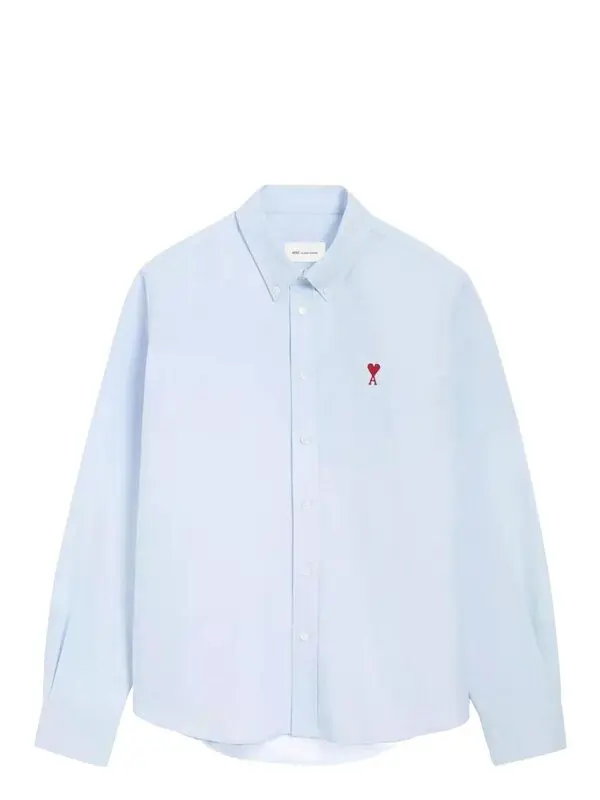 AMI Paris Classic Fit Button-down Shirt With De Coeur Embroidery - Blue