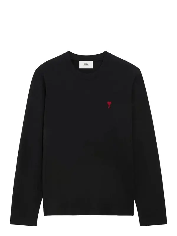 Ami Heart-embroidered Long-sleeve T-shirt - Black