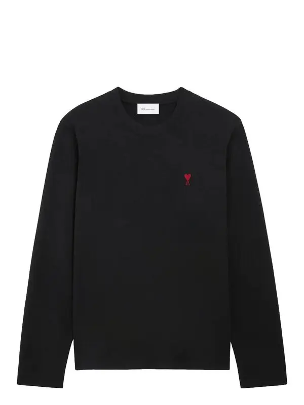 AMI Paris Heart-embroidered Long-sleeve T-shirt - Black