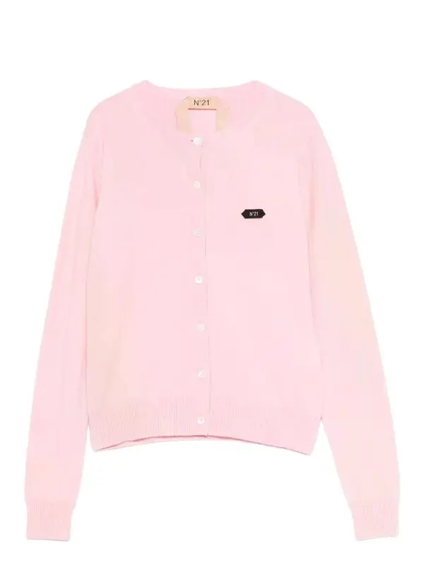N°21 Button-fastening Cardigan With Logo Patch - Pink