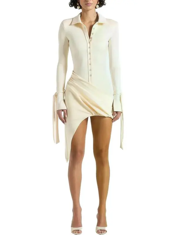 Manière De Voir Asymmetric Draped Mini Dress - Neutrals