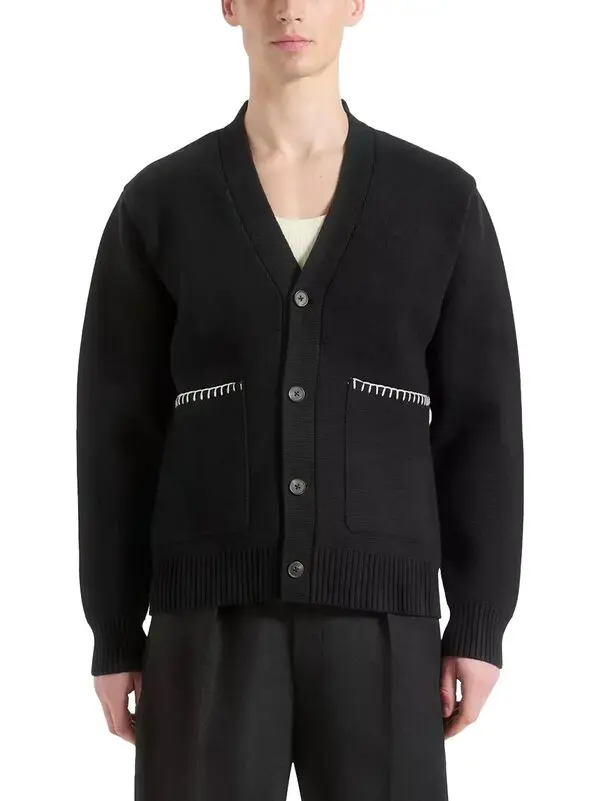 Manière De Voir Gilbert Whipstitch Combed-cotton Cardigan - Black