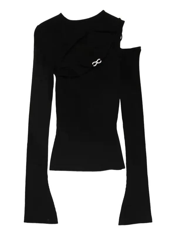 Mach & Mach Cut-out Bell-sleeve Blouse - Black