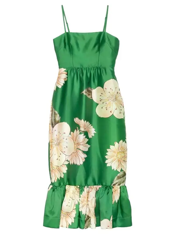 ALEMAIS Floral-print Midi Dress - Green