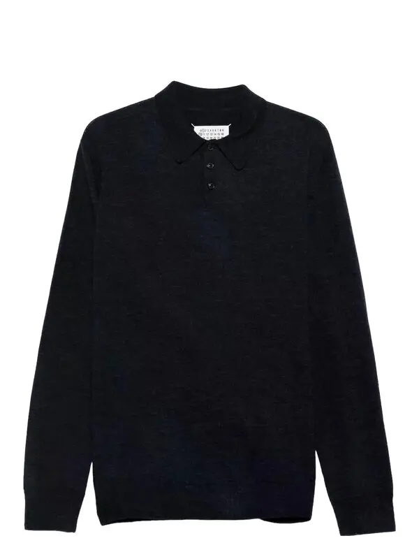 MAISON MARGIELA Elbow-patch Wool Polo Shirt - Blue