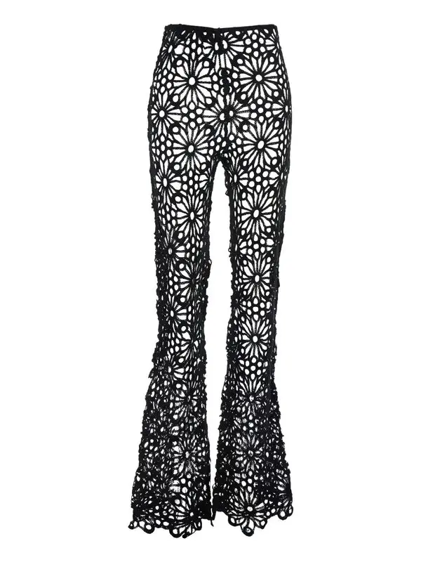 Norma Kamali Flower Crochet Trousers - Black