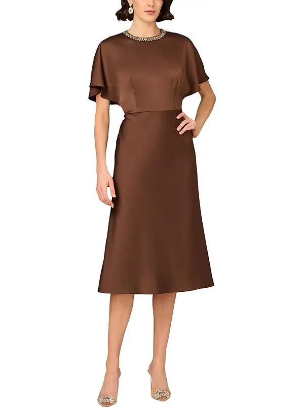 Aidan Mattox Crepe Back Satin Midi Dress - Espresso