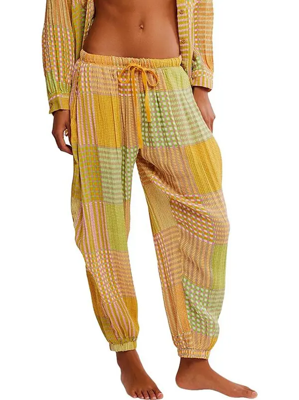 Free People Night After Night Pajama Pants - Lemon Lime Combo