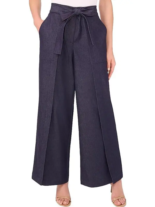 CECE DUPRAZ Tie Waist Wide Leg Pants - Classic Navy