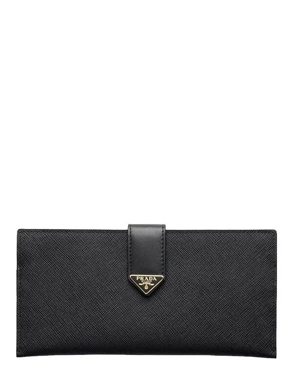 Prada Large Saffiano And Leather Wallet - Black