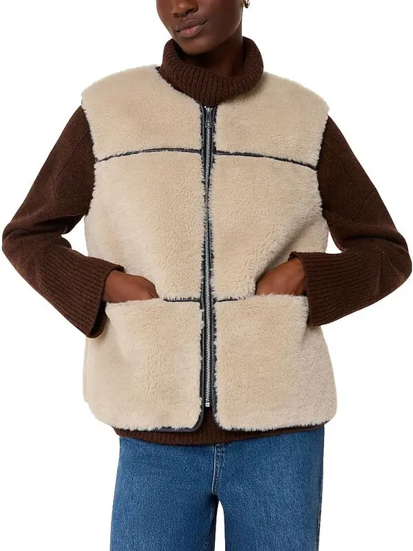 Whistles Rowena Faux Fur Sleeveless Coat - Neutral