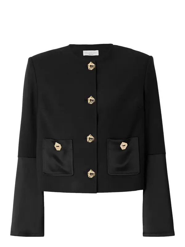 VIOLANTE NESSI Kelly Satin-paneled Wool-blend Crepe Jacket - Black