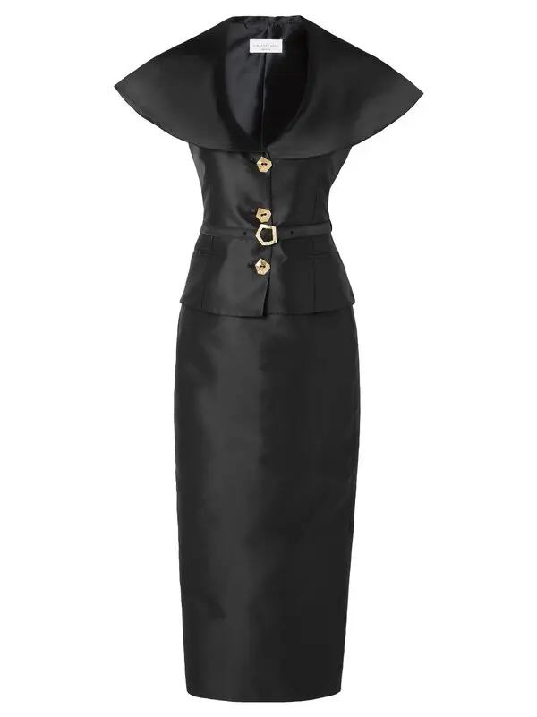 VIOLANTE NESSI Manuela Belted Cape-effect Mikado Gown - Black
