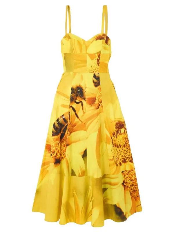 Tory Burch Printed Cotton-blend Poplin Midi Dress - Yellow