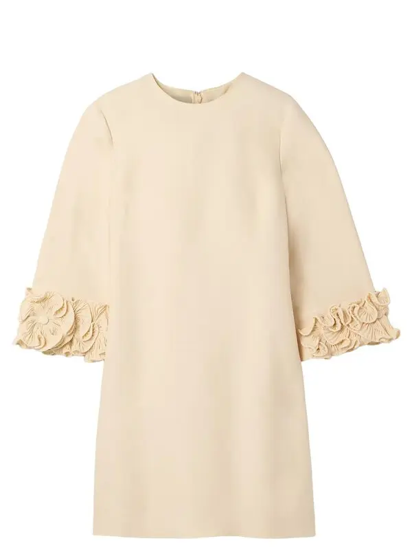 Valentino Garavani Wool And Silk-blend Crepe Mini Dress With Ruffles - Cream